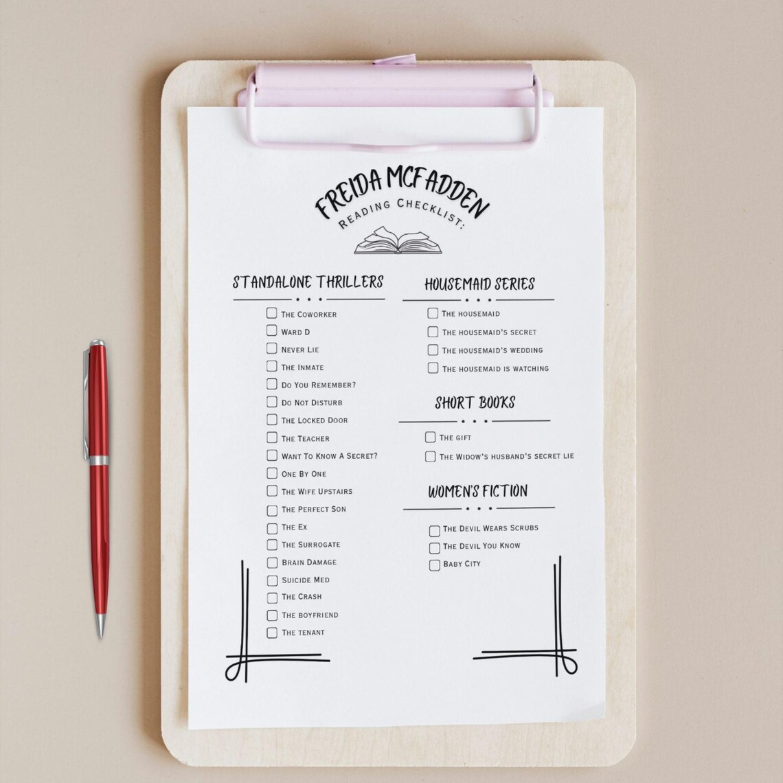 Freida Mcfadden Book List Reading Log, Printable Checklist, Thriller ...