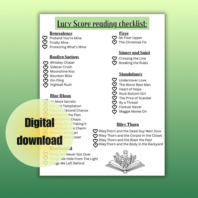 Lucy Score Cozy Reading Checklist Printable Lucy Score Romance Novels