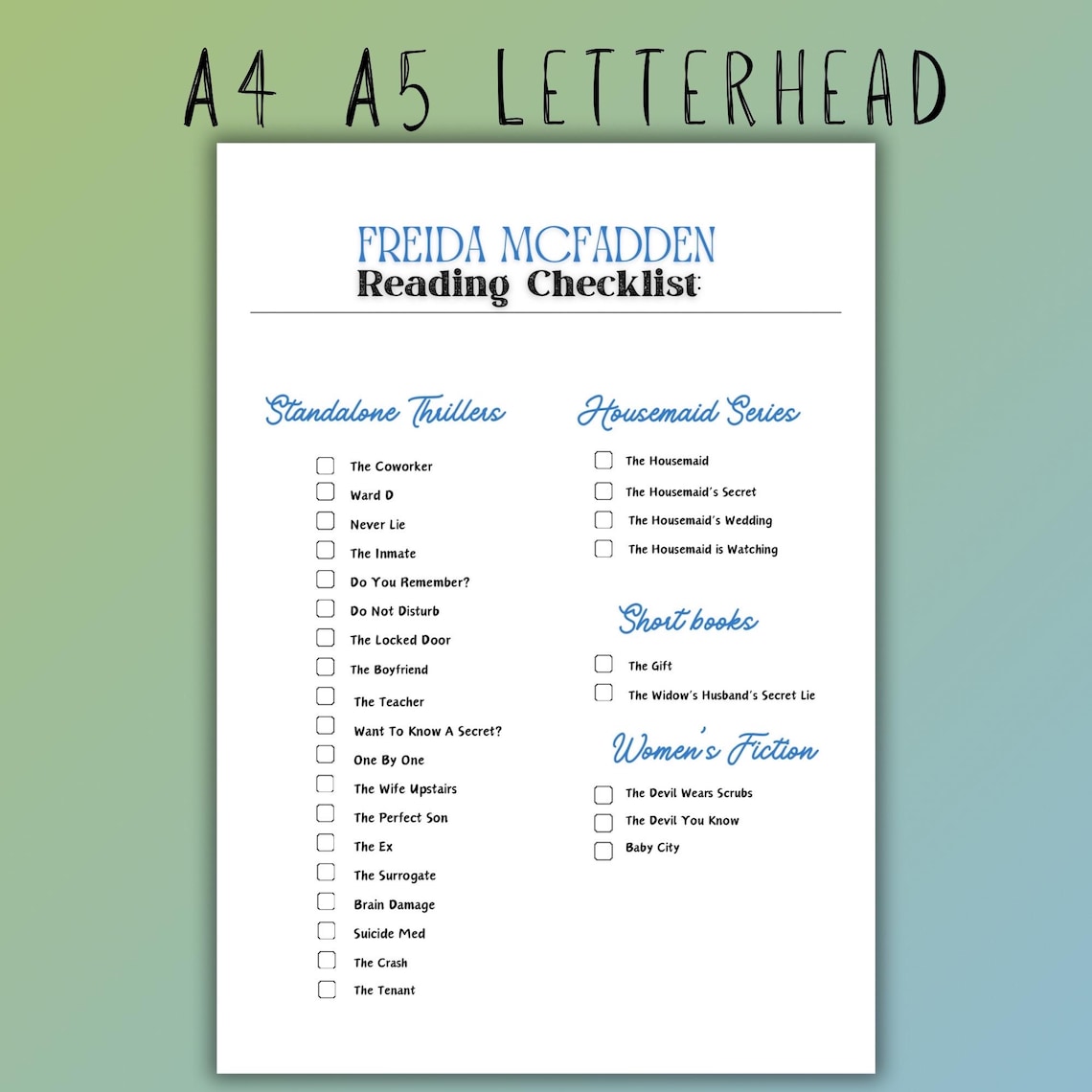 Freida Mcfadden Reading Log, Printable Reader Tracker, Freida Thriller ...