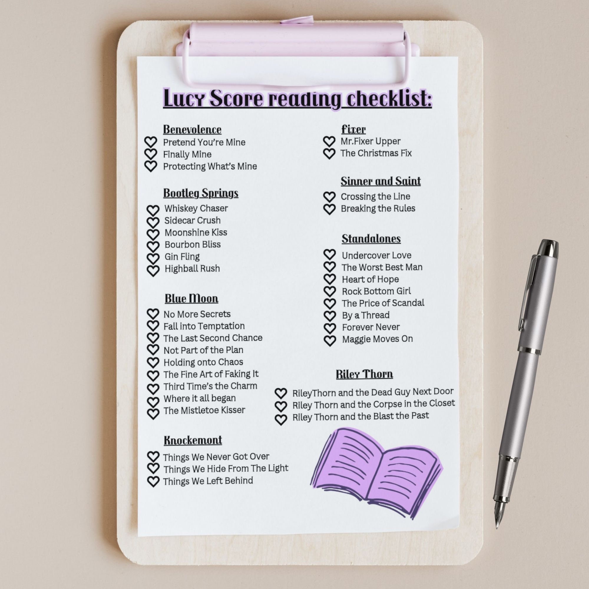Lucy Score Purple Reading Checklist Printable, Lucy Score Romance ...