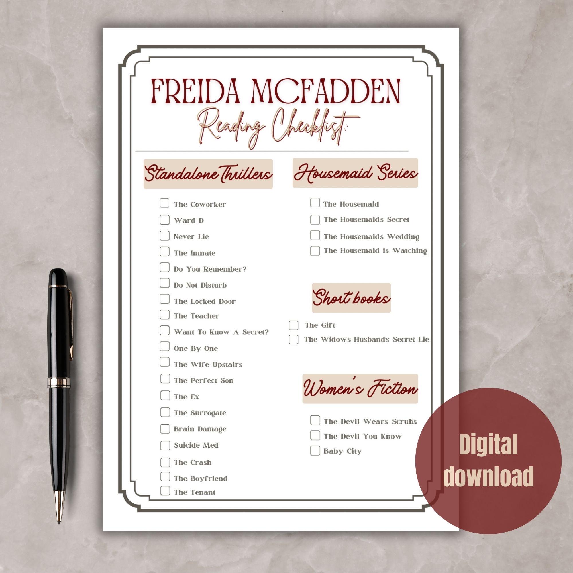Freida Mcfadden Printable Reading Checklist, Thriller Book Log, Freida ...