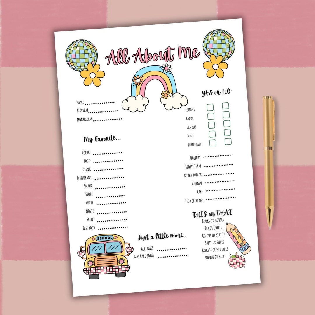 Retro All About Me Teacher Questionnair, Printable Teacher Gift ...