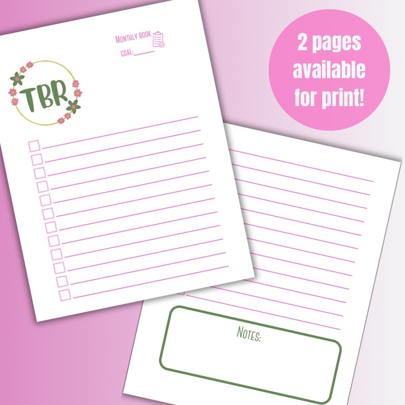 Floral Minimalist TBR Printable With Pink and Green Designs, Stylish 2 ...