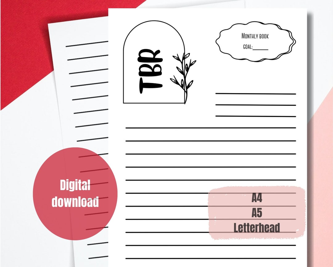 TBR 2-page Reading Log Tracker, Instant Download Literary List in Black ...