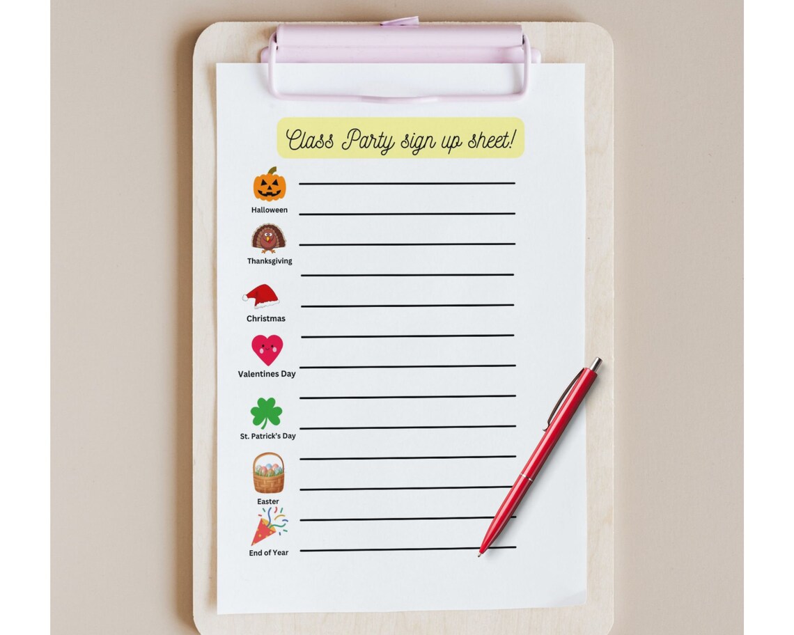 Preschool Classroom Party Sign up Sheet Printable, Celebration Digital ...