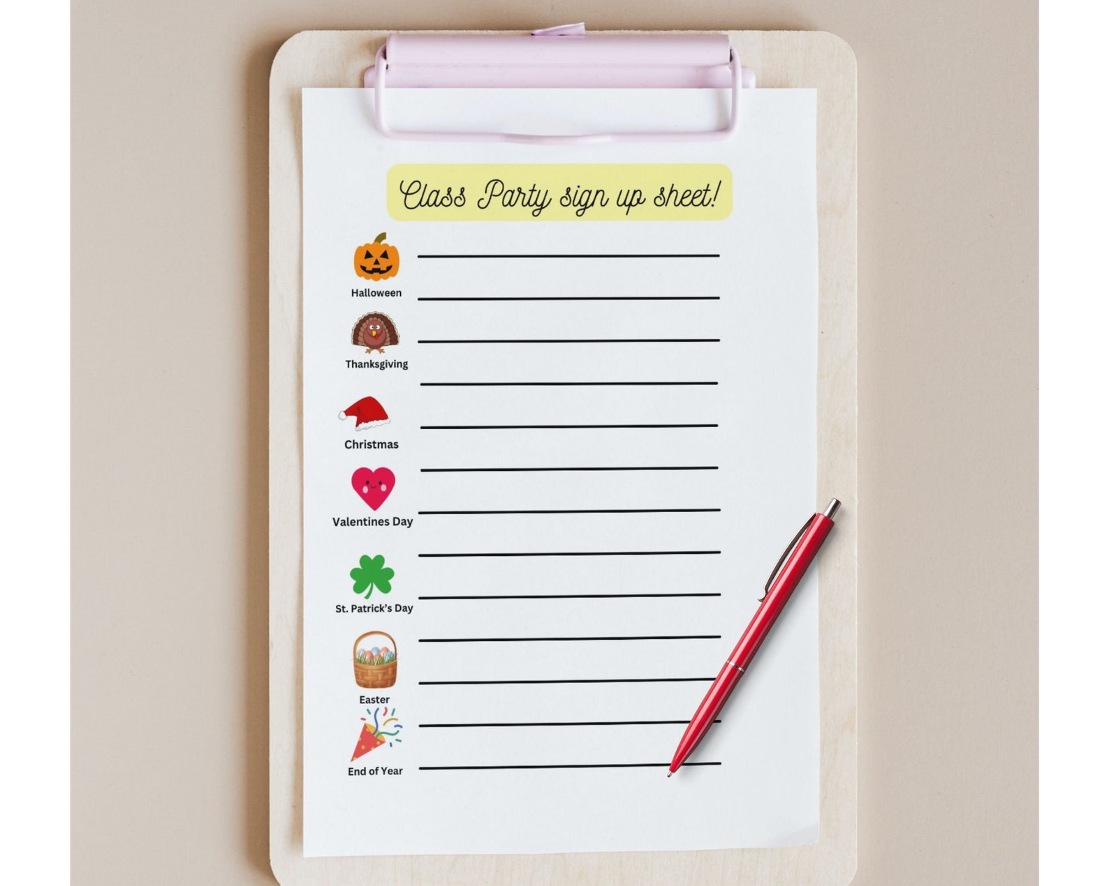 Preschool Classroom Party Sign up Sheet Printable, Celebration Digital ...