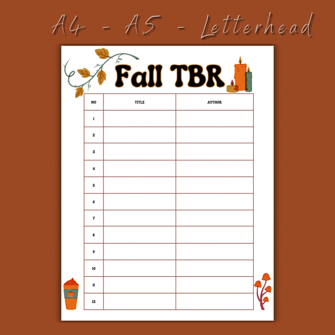 Cozy Fall TBR Reading Printable, Fall Vibes TBR List for 12 Autumn ...