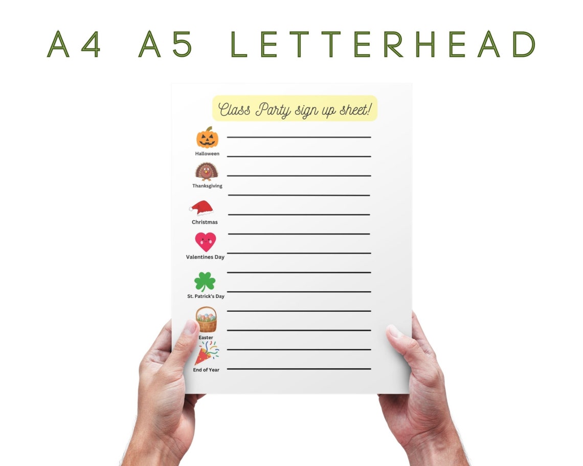 Preschool Classroom Party Sign up Sheet Printable, Celebration Digital ...