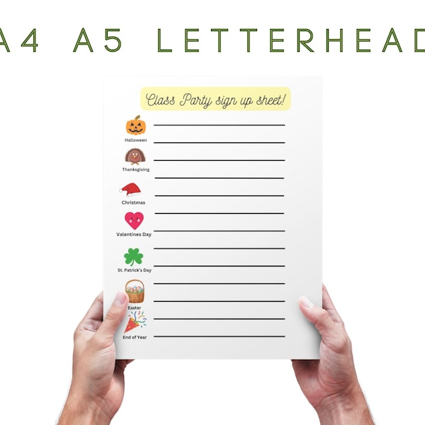 Classroom Party Sign up Sheet - Etsy