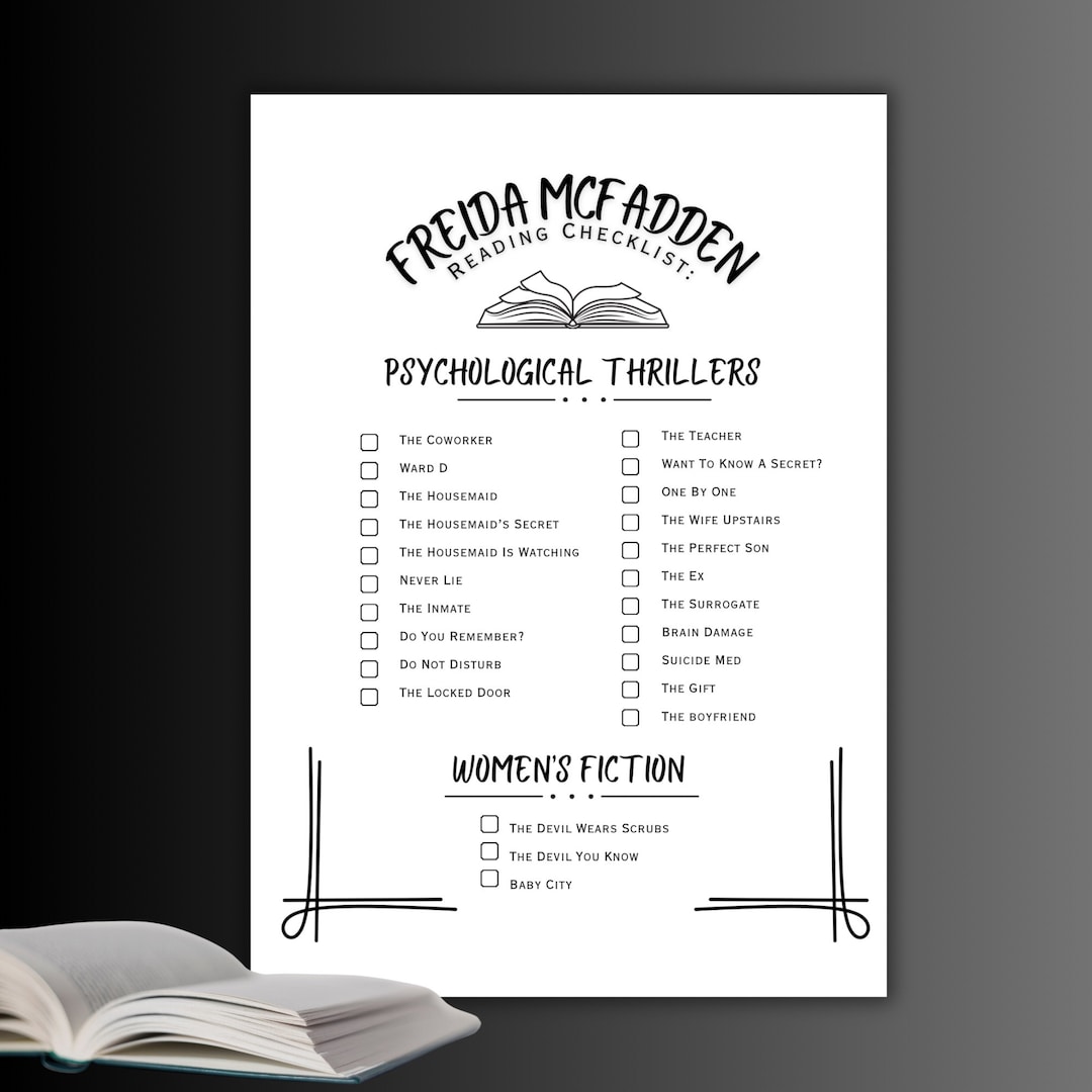 Freida Mcfadden Reading Log, Printable Book Checklist, Thriller Author ...