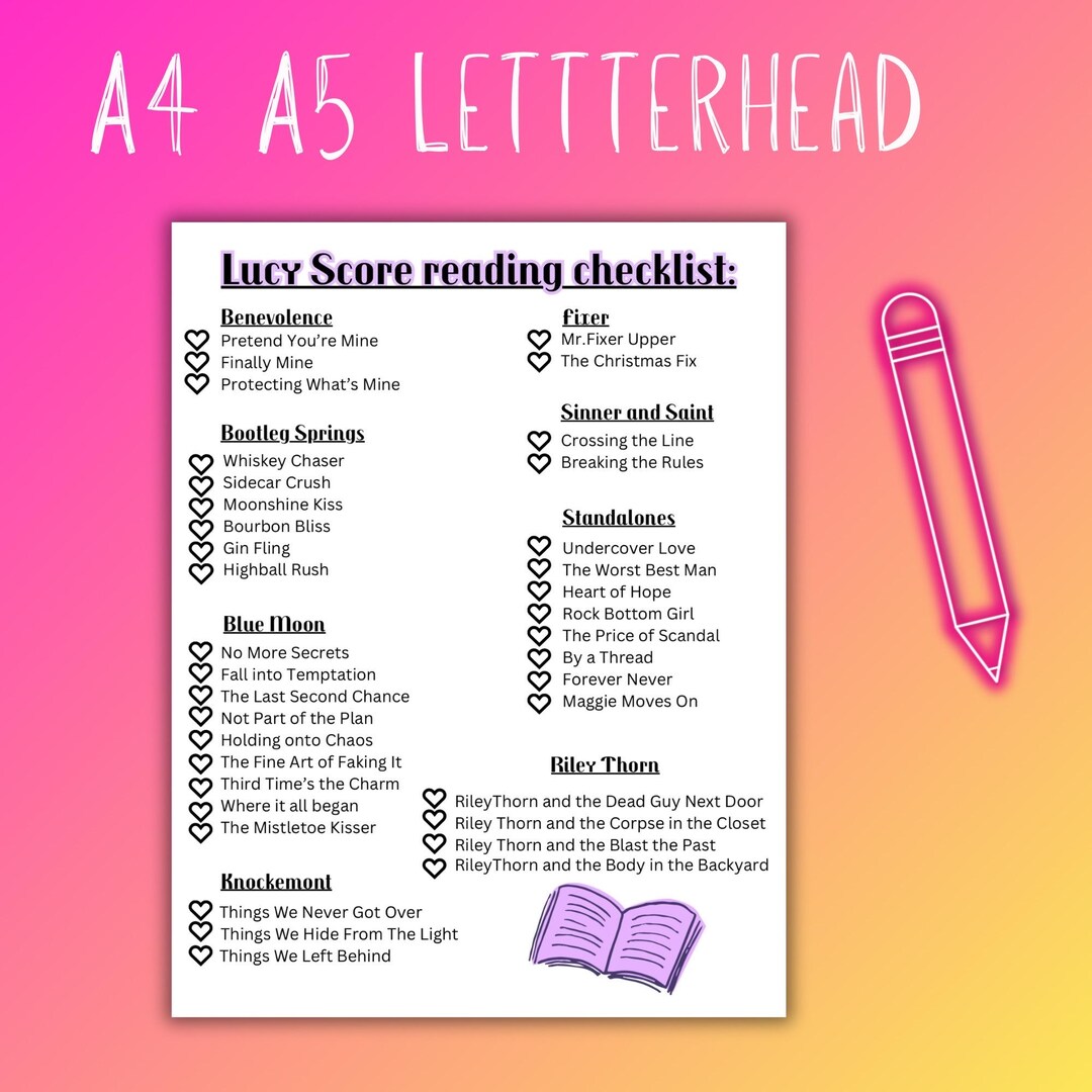 Lucy Score Purple Reading Checklist Printable, Lucy Score Romance ...
