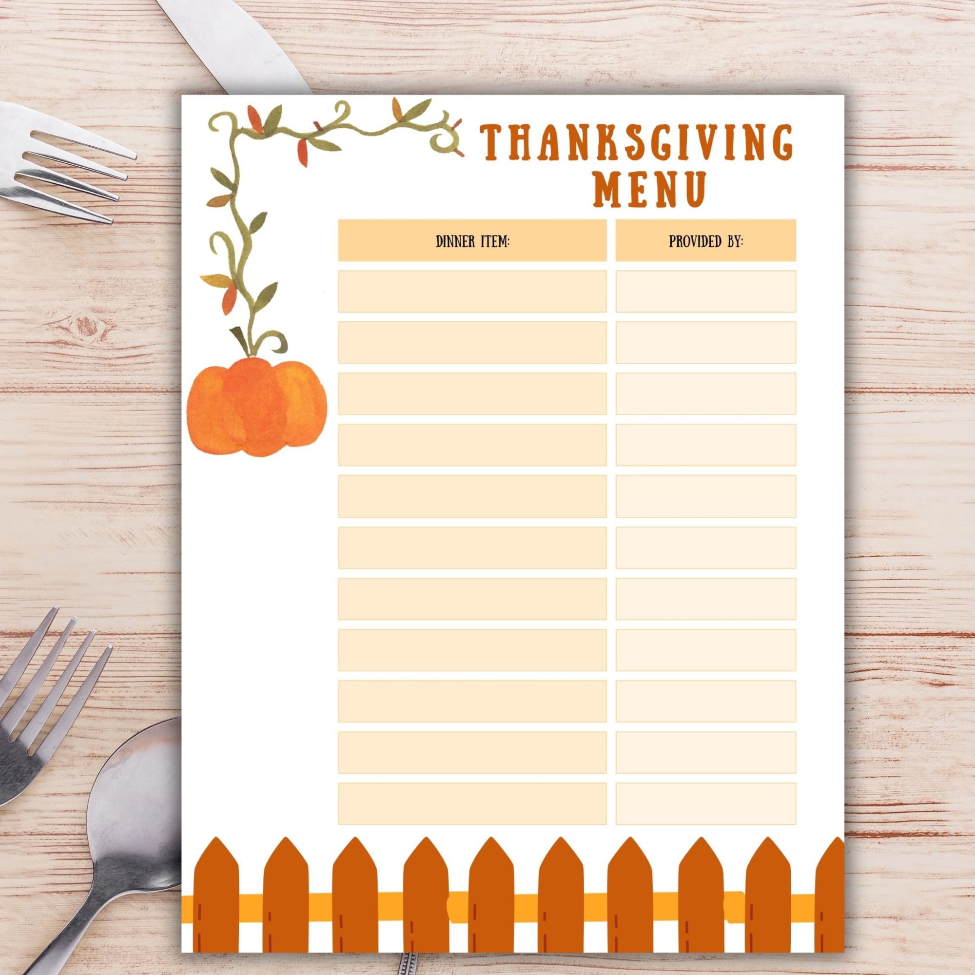 Thanksgiving Menu Printable Planner for Family Sign Up, Thanksgiving ...