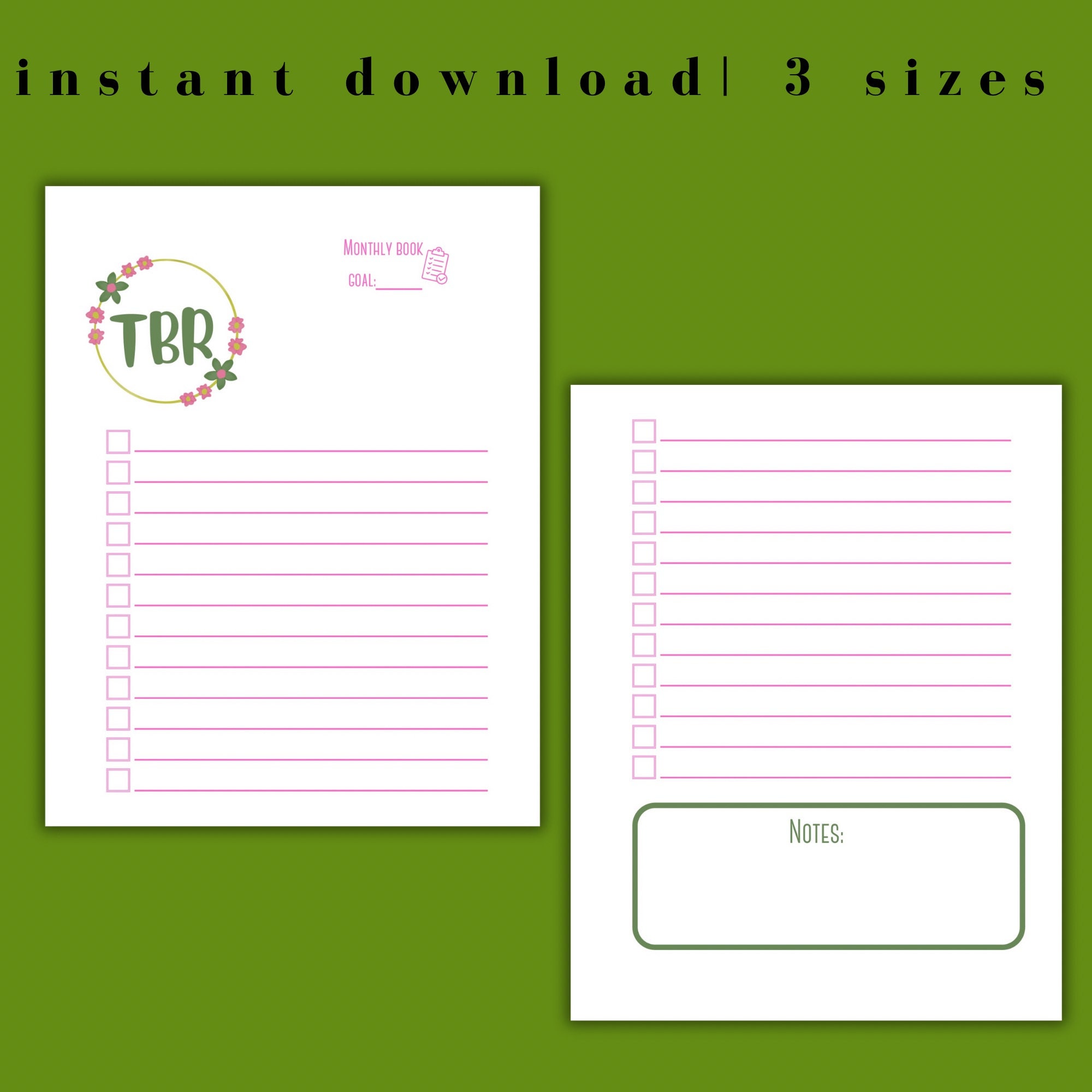 Floral Minimalist TBR Printable With Pink and Green Designs, Stylish 2 ...