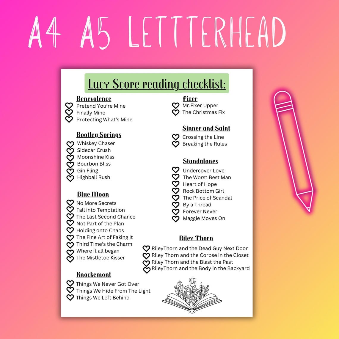 Lucy Score Cozy Reading Checklist Printable, Lucy Score Romance Novels ...