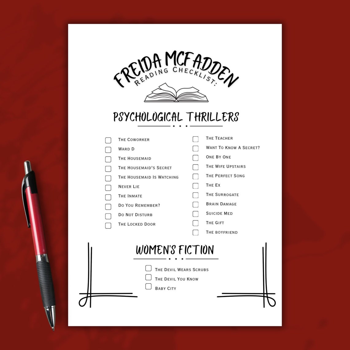 Freida Mcfadden Reading Log, Printable Book Checklist, Thriller Author ...
