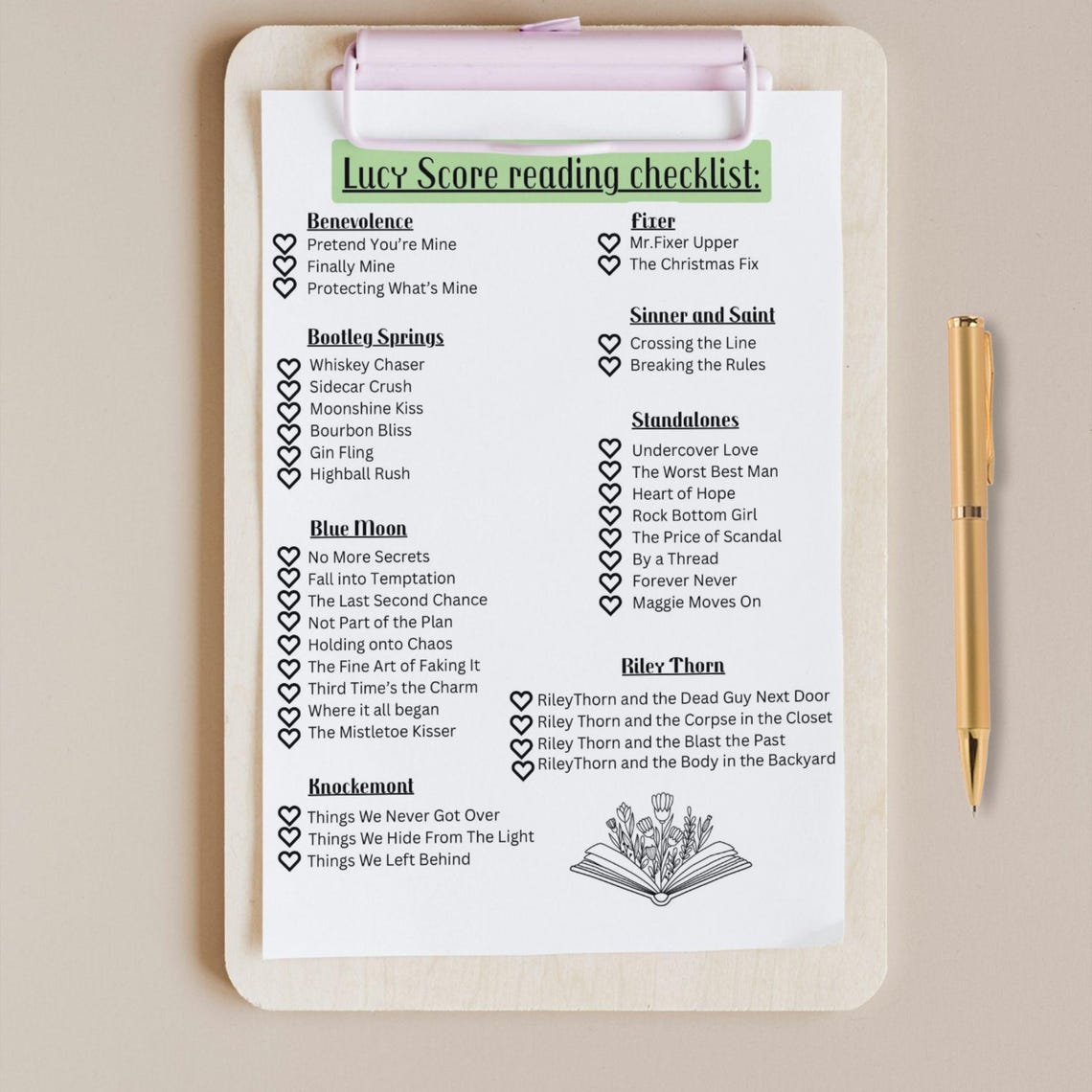 Lucy Score Cozy Reading Checklist Printable, Lucy Score Romance Novel ...