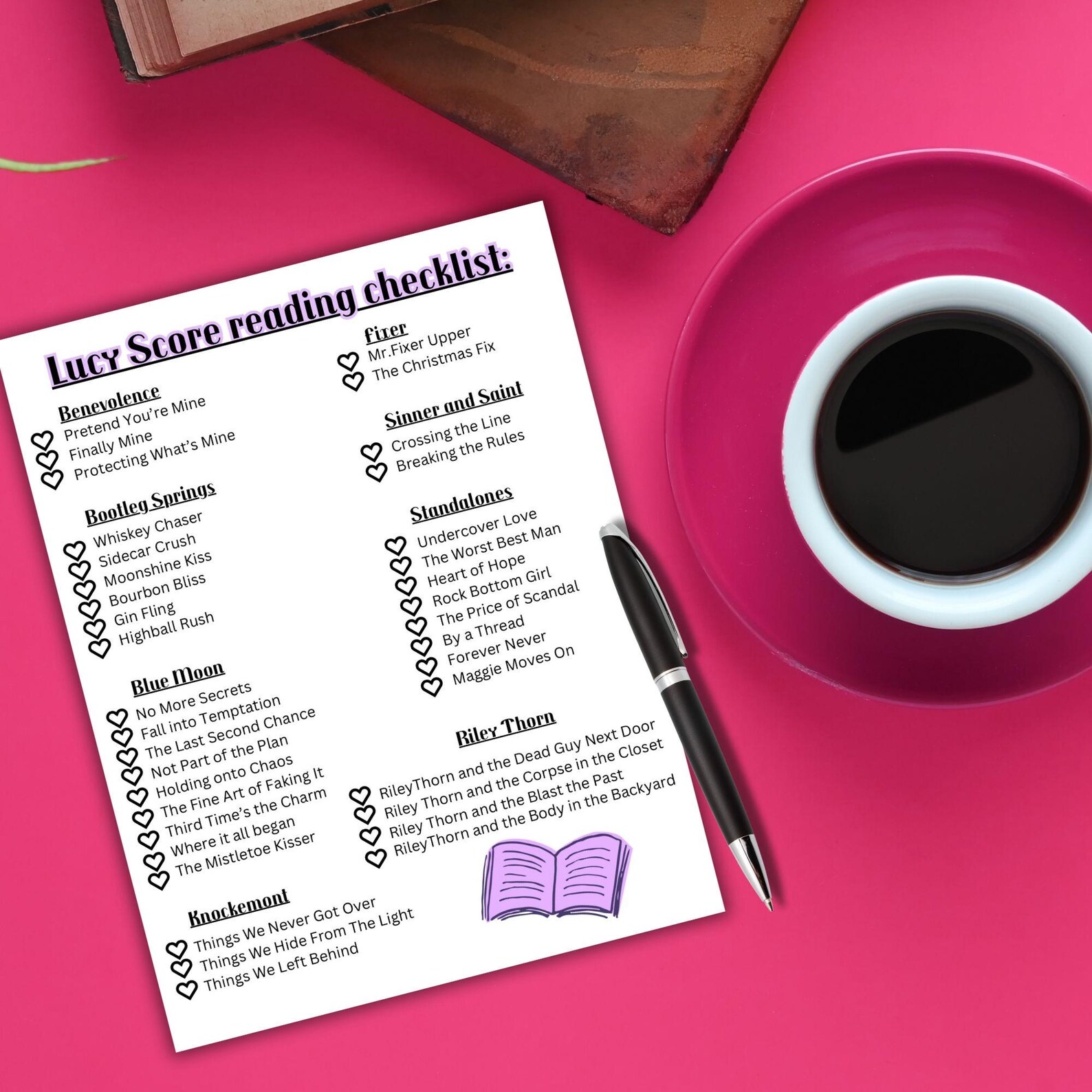 Lucy Score Purple Reading Checklist Printable, Lucy Score Romance ...