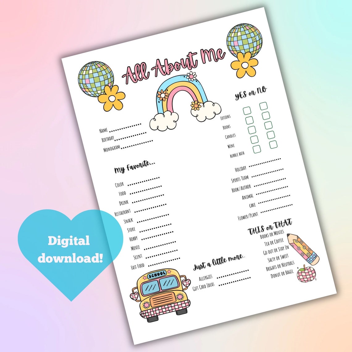 Trendy All About Me Teacher Questionnair, Printable Teacher Gift ...