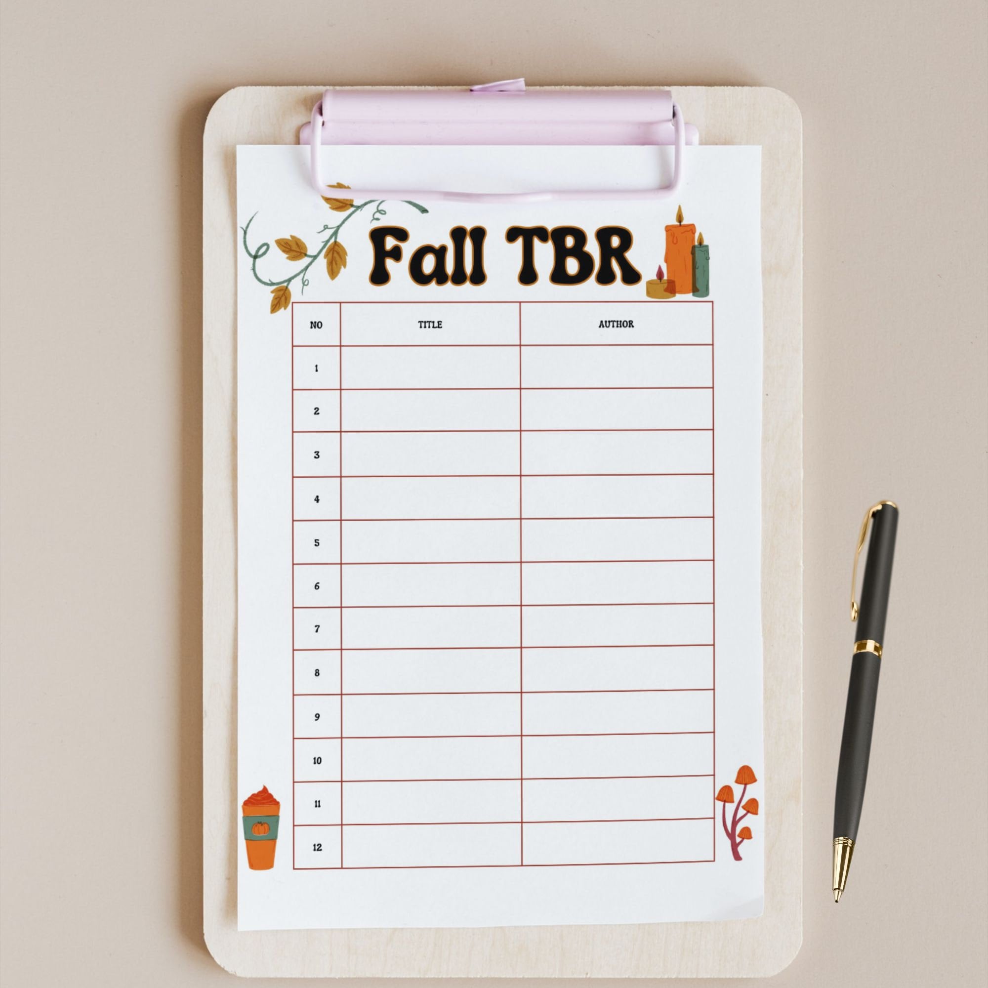 Cozy Fall TBR Reading Printable, Fall Vibes TBR List for 12 Autumn ...