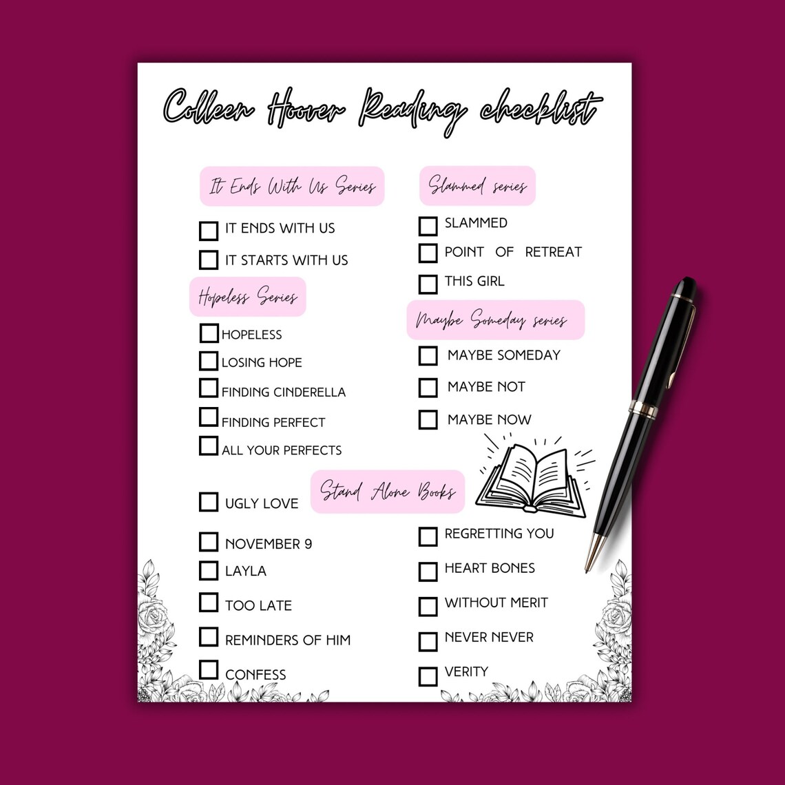 Colleen Hoover Cozy Reading Session Book Checklist, Coho Reading Log ...