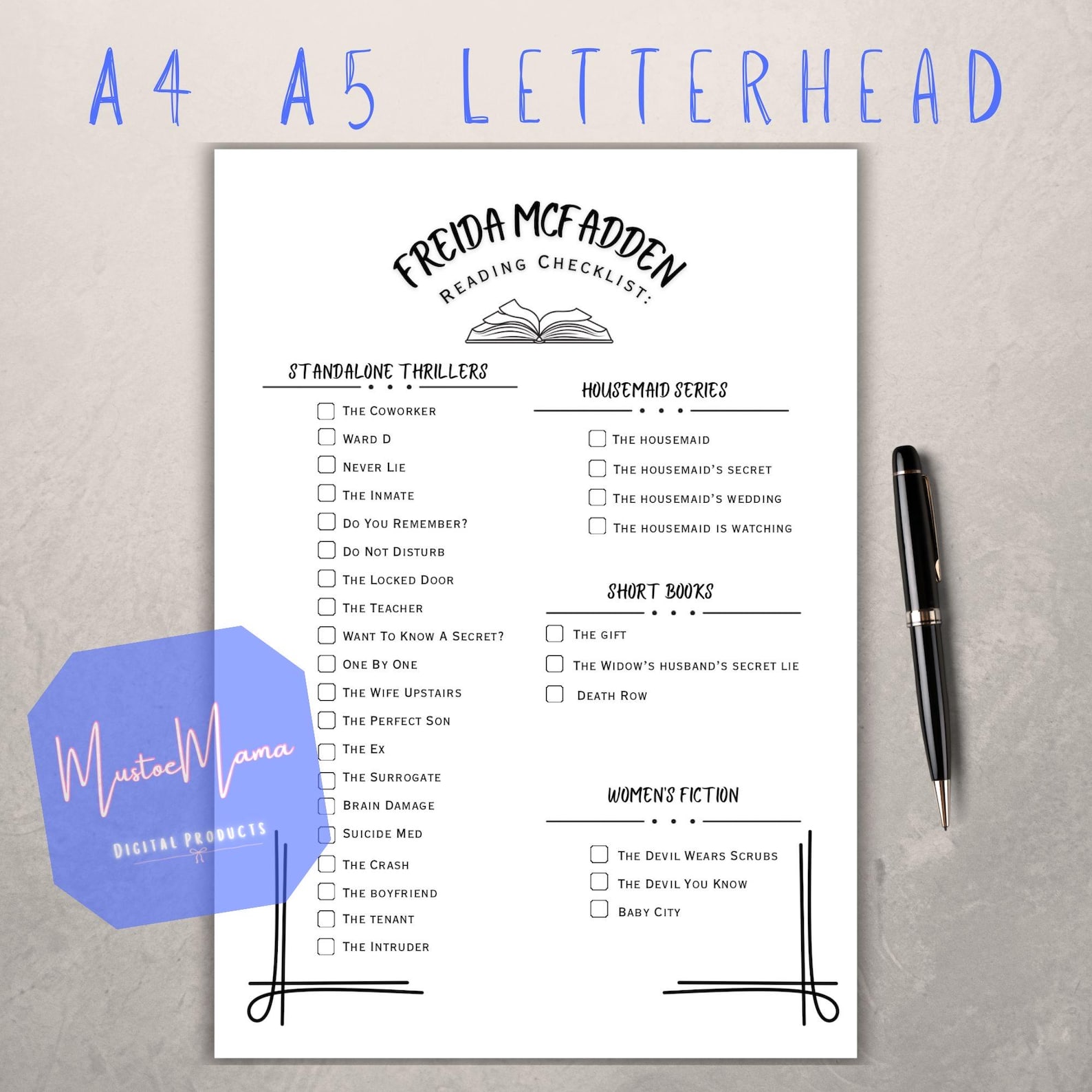 Freida Mcfadden Reading Log, Printable Book Checklist, Thriller Author ...