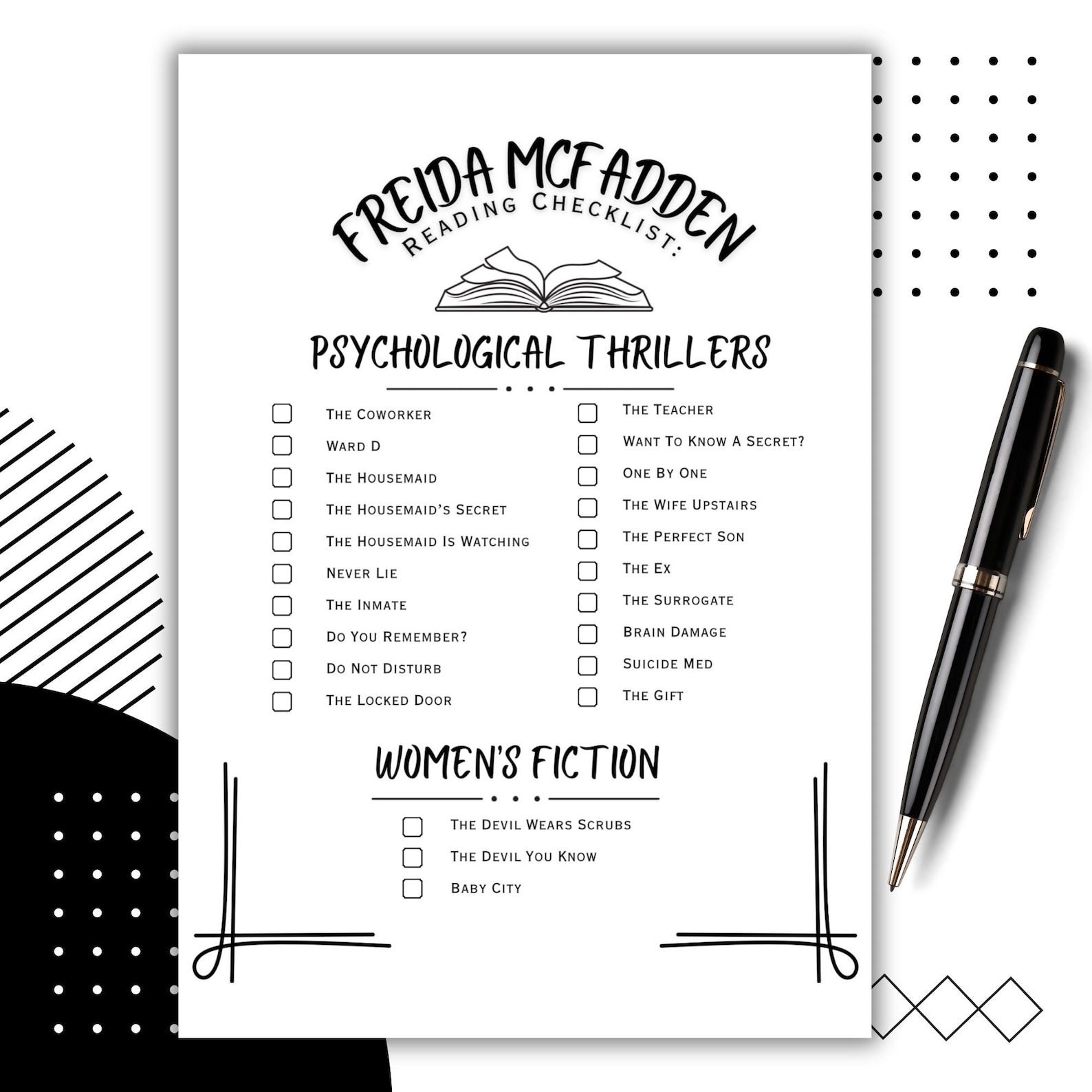 Freida Mcfadden Book List Reading Log, Printable Checklist, Thriller ...