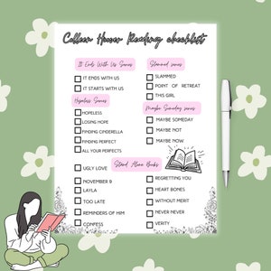 Colleen Hoover Cozy Reading Session Pink Book Checklist, Coho Reading ...