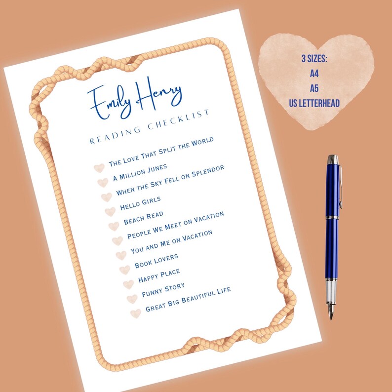 Emily Henry Reading Checklist Printable, Emily Henry Books Printable ...