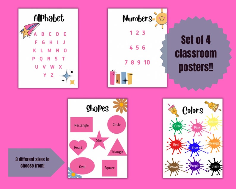 Set of 4 Educational Retro Classroom Posters, Homeschool Prints for ...