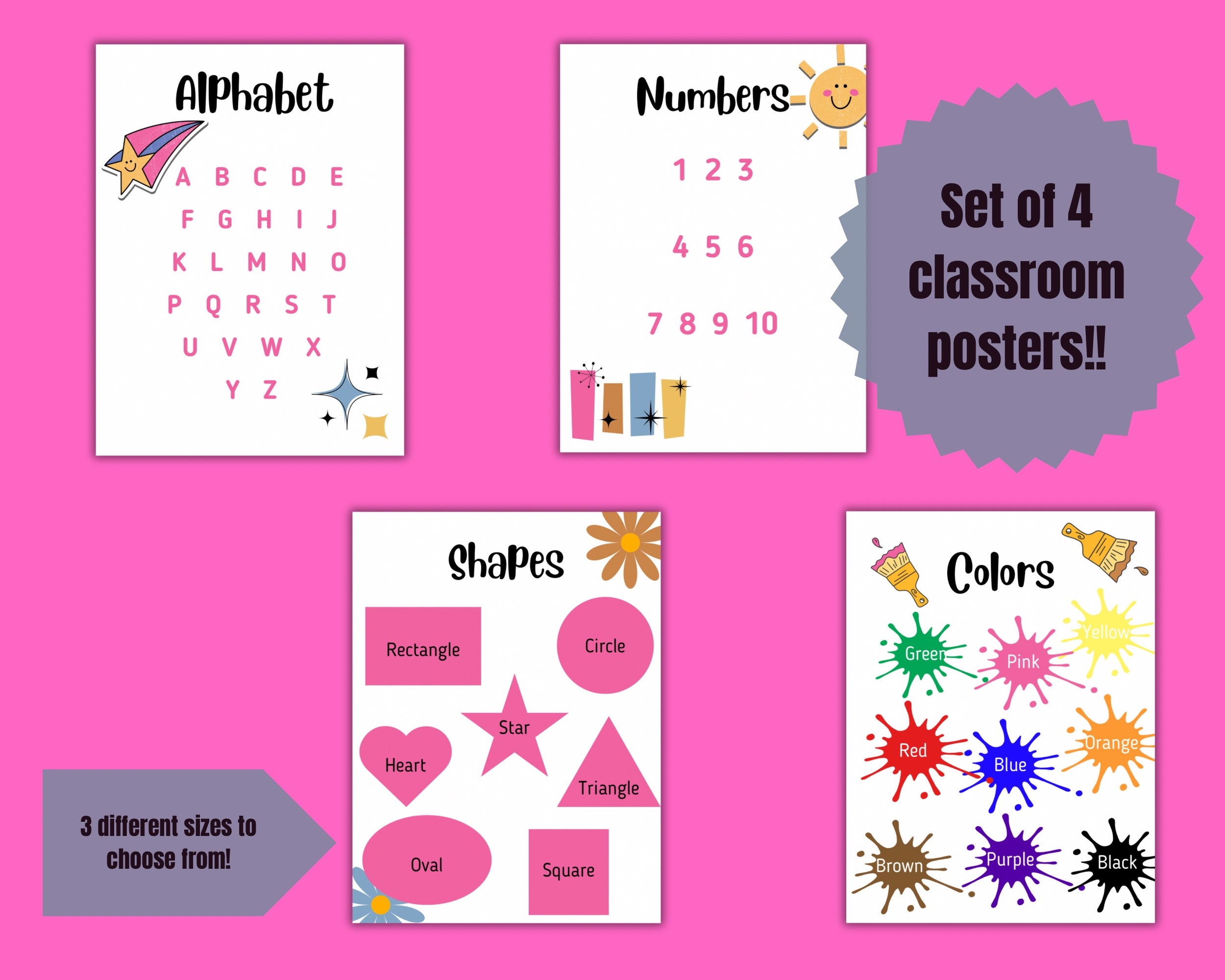 Set of 4 Educational Retro Classroom Posters, Homeschool Prints for ...