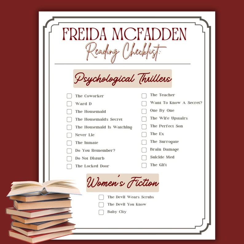 Freida Mcfadden Printable Checklist, Thriller Book Log, Freida Mcfadden ...