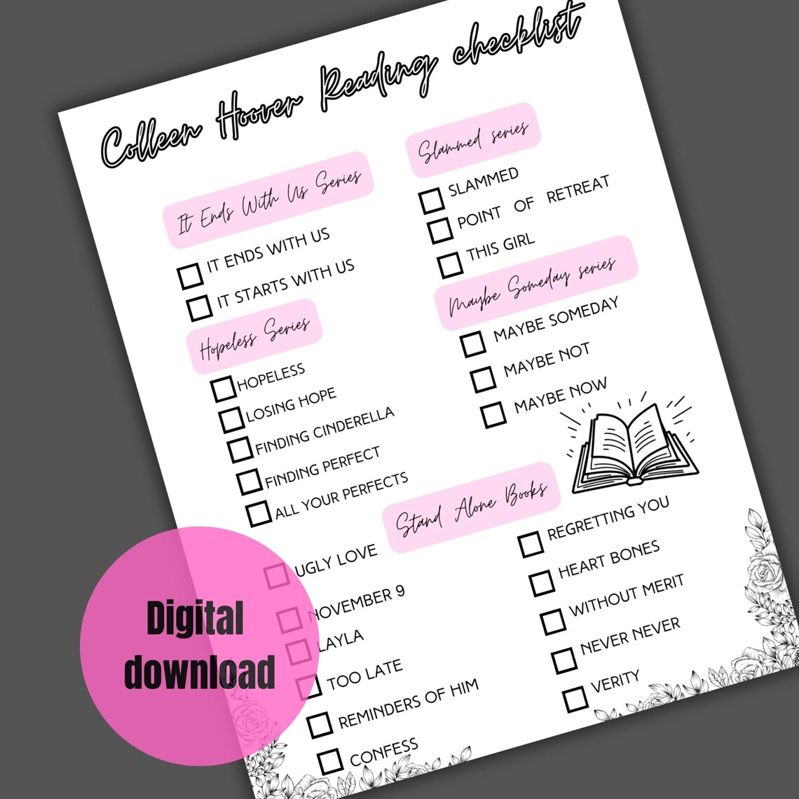 Colleen Hoover Cozy Reading Session Book Checklist, Coho Reading Log ...