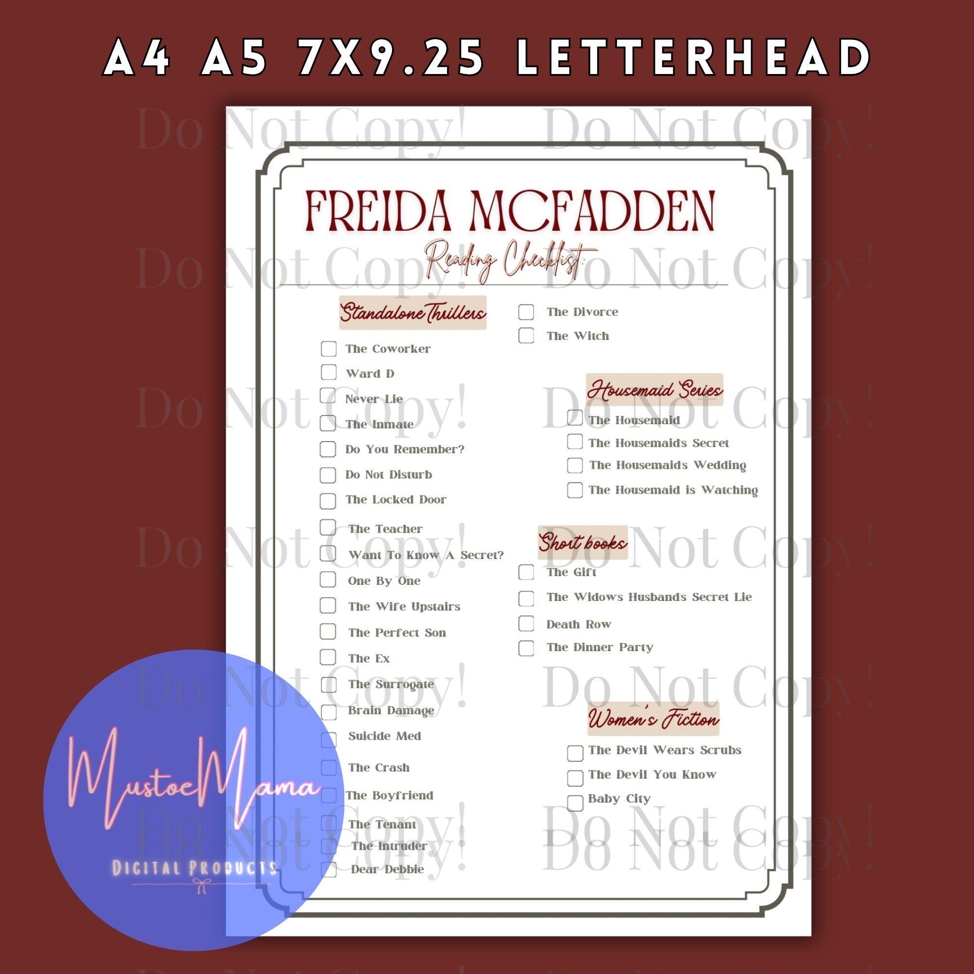 Freida Mcfadden Printable Reading Checklist, Thriller Book Log, Freida ...