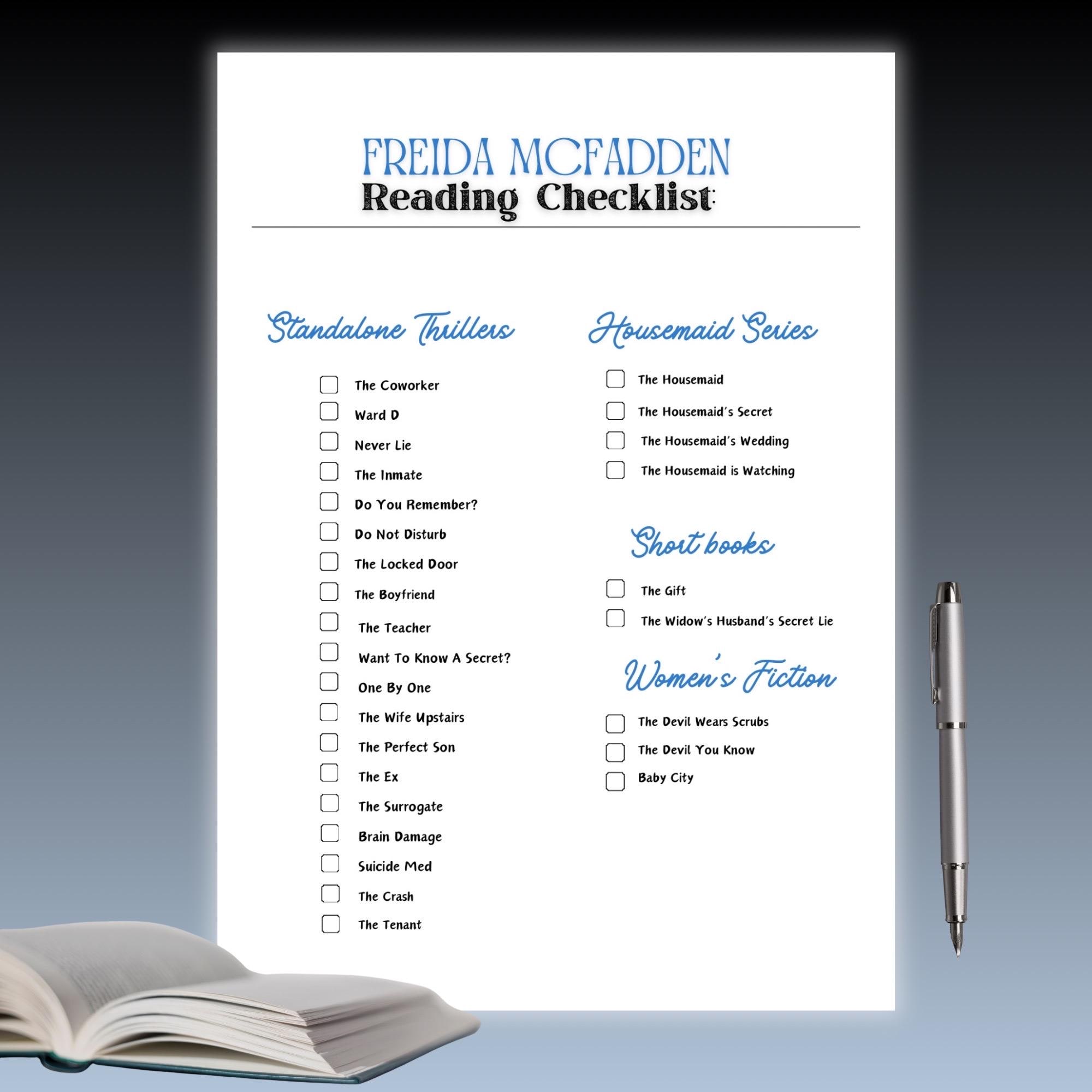 Freida Mcfadden Book Checklist, Printable Reader Tracker, Freida ...