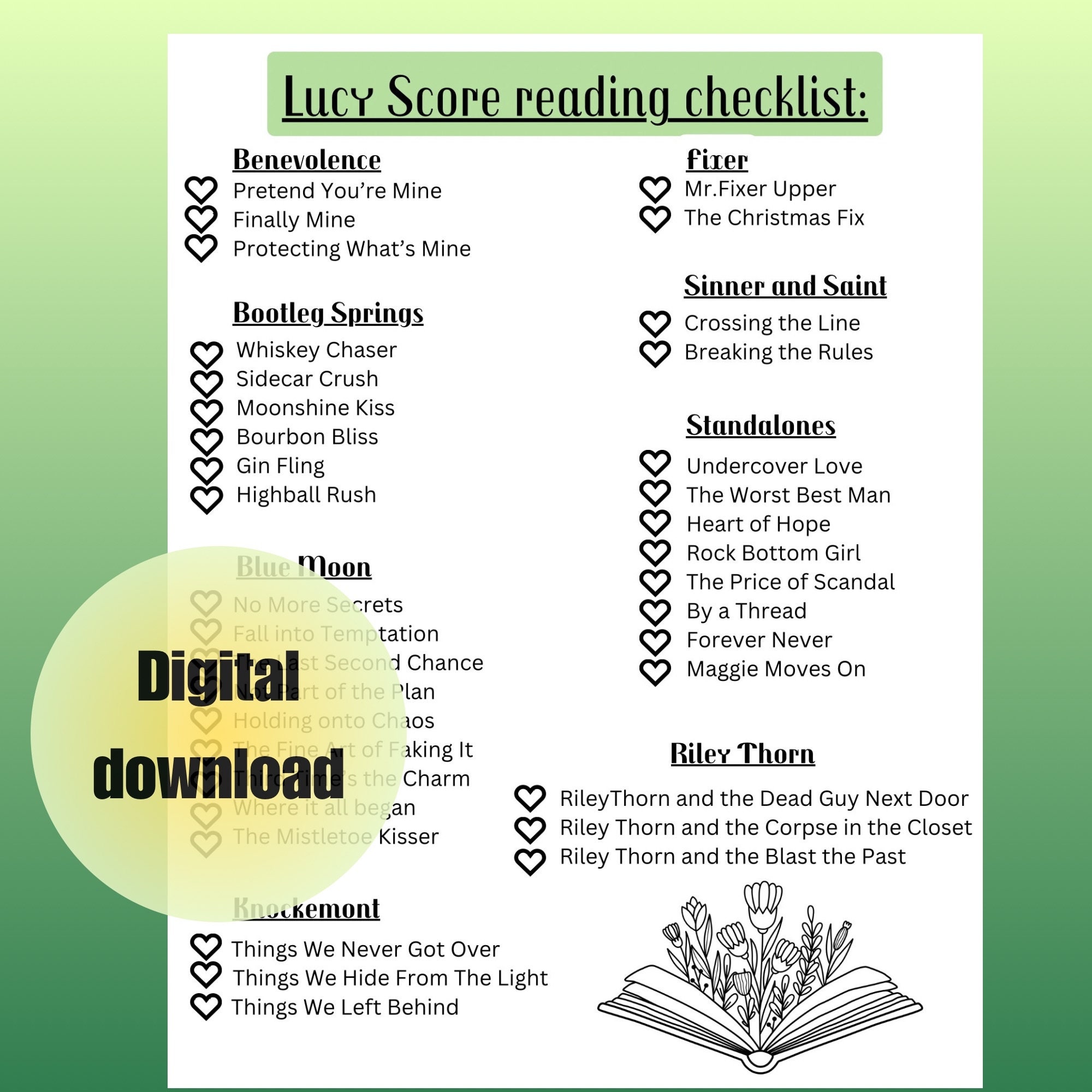 Lucy Score Cozy Reading Checklist Printable, Lucy Score Romance Novels ...