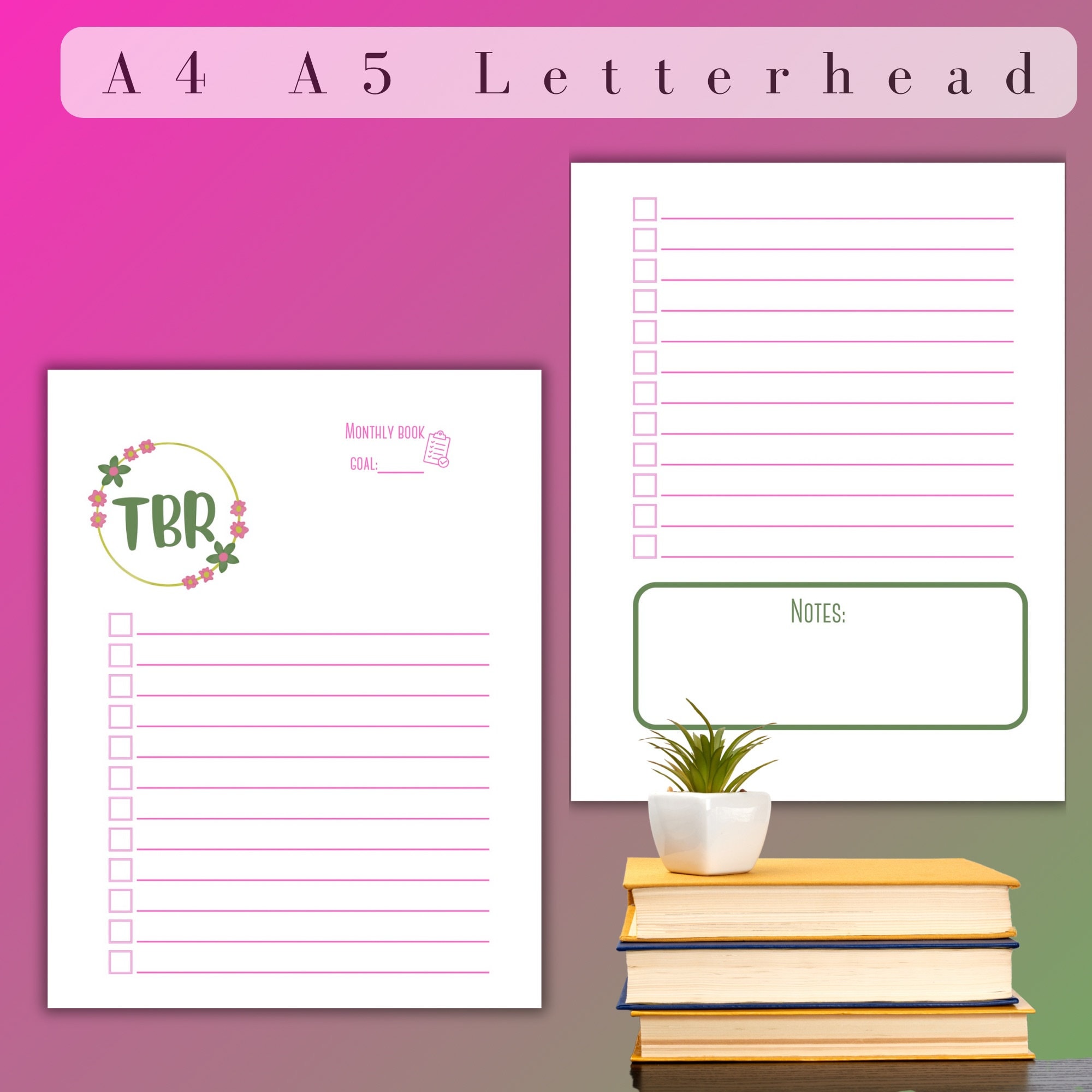 Floral Minimalist TBR Printable With Pink and Green Designs, Stylish 2 ...