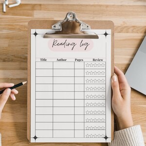 Reading Log Organized Pink and Black, Printable Book Lovers Simple ...