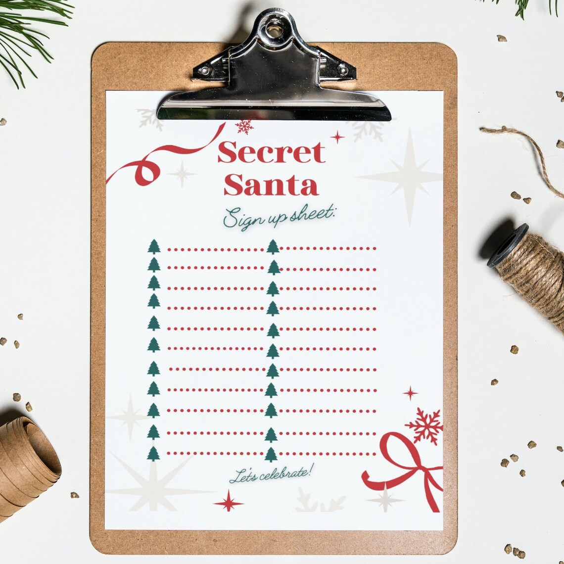 Secret Santa Printable Gift Exchange Sign up Sheet, Gift Exchange Sign ...