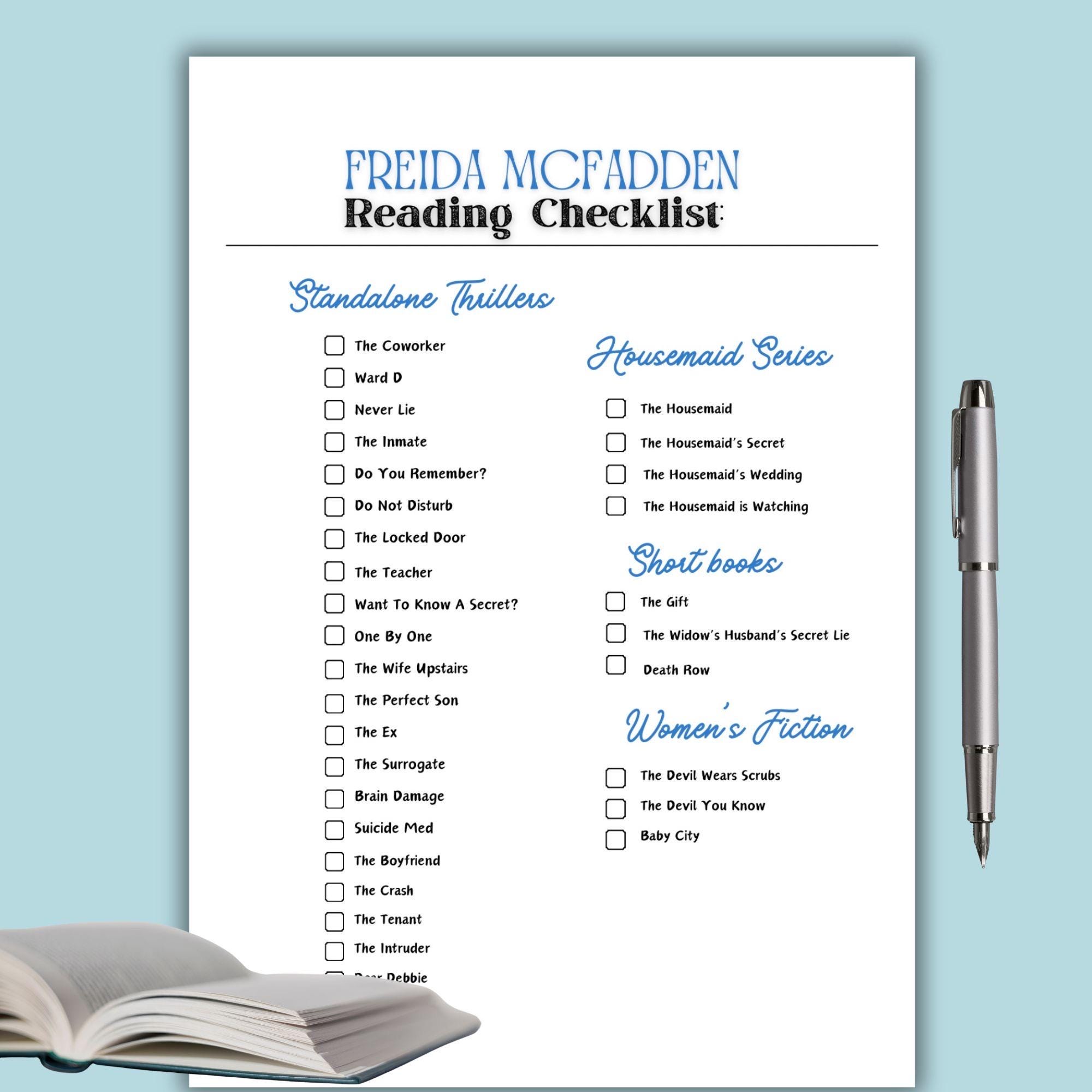 Freida Mcfadden Book Checklist, Printable Reader Tracker, Thriller ...
