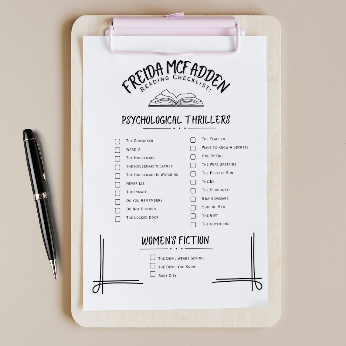 Freida Mcfadden Reading Log, Printable Book Checklist, Thriller Author ...