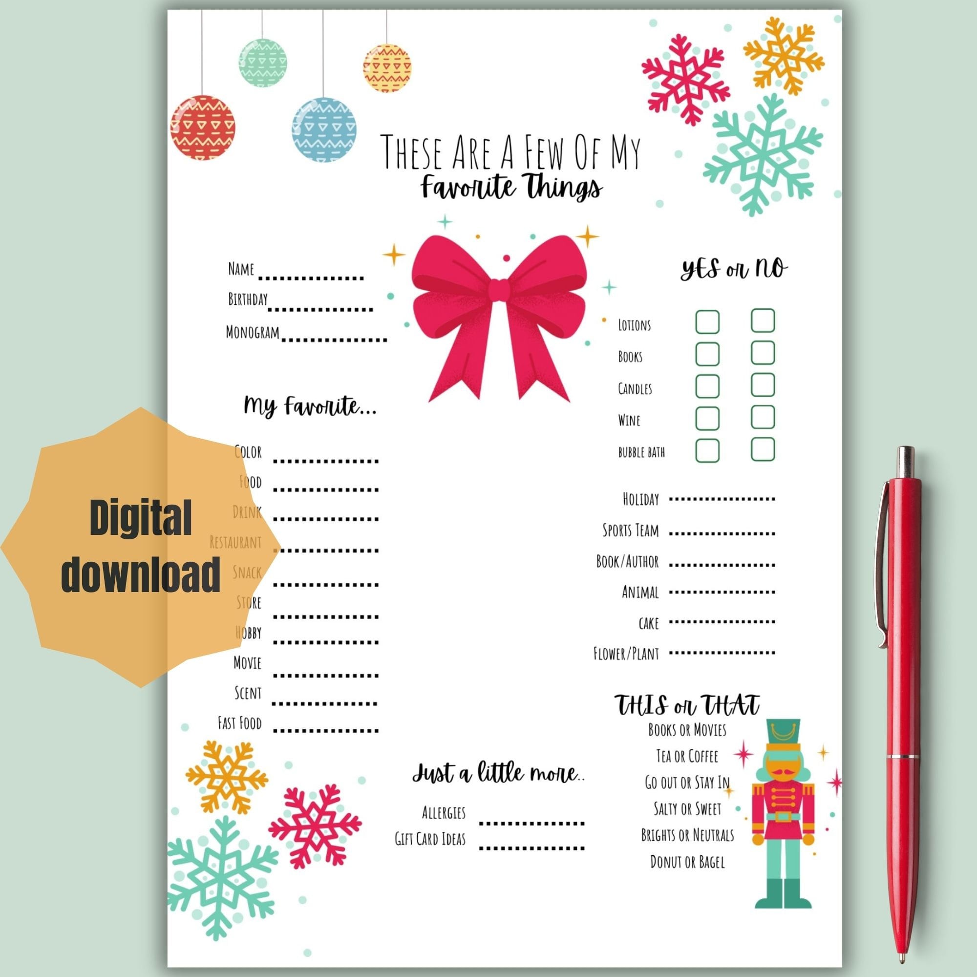 Christmas Questionnaire Pdf, ‘these Are a Few of My Favorite Things ...