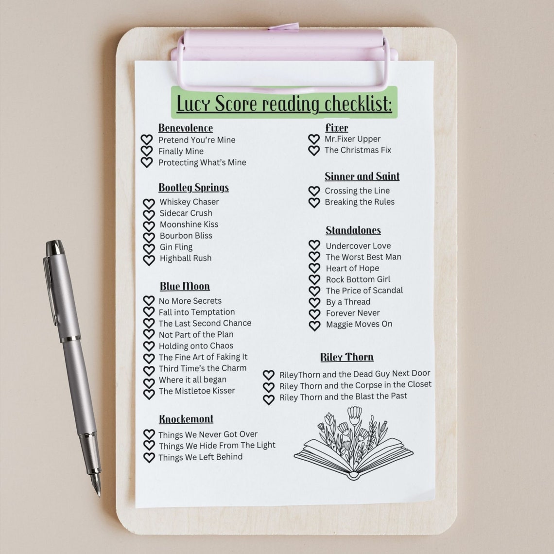 Lucy Score Cozy Reading Checklist Printable, Lucy Score Romance Novels ...