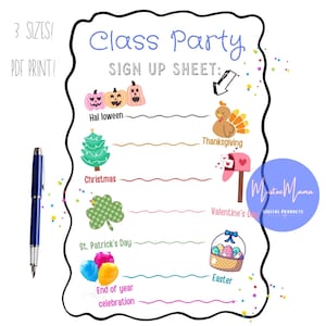 Preschool Classroom Party Sign up Sheet Printable, Celebration for ...