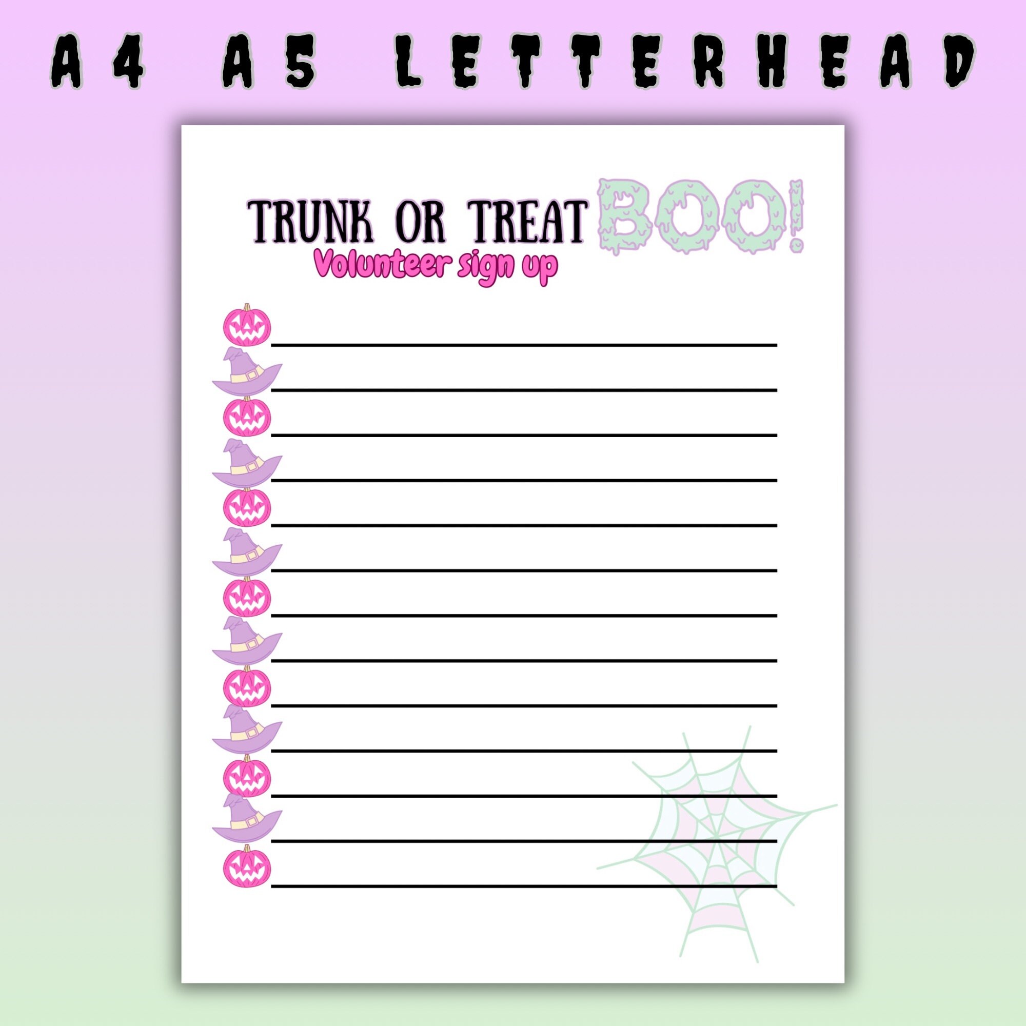 Pastel Halloween Trunk or Treat Sign up Sheet Printable, Vintage ...
