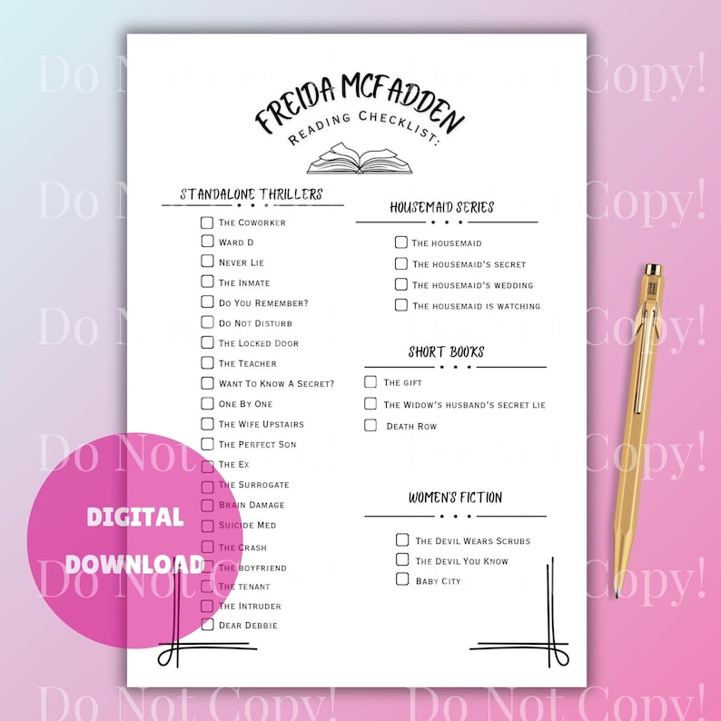 Freida Mcfadden Book List Reading Log, Printable Checklist, Thriller ...