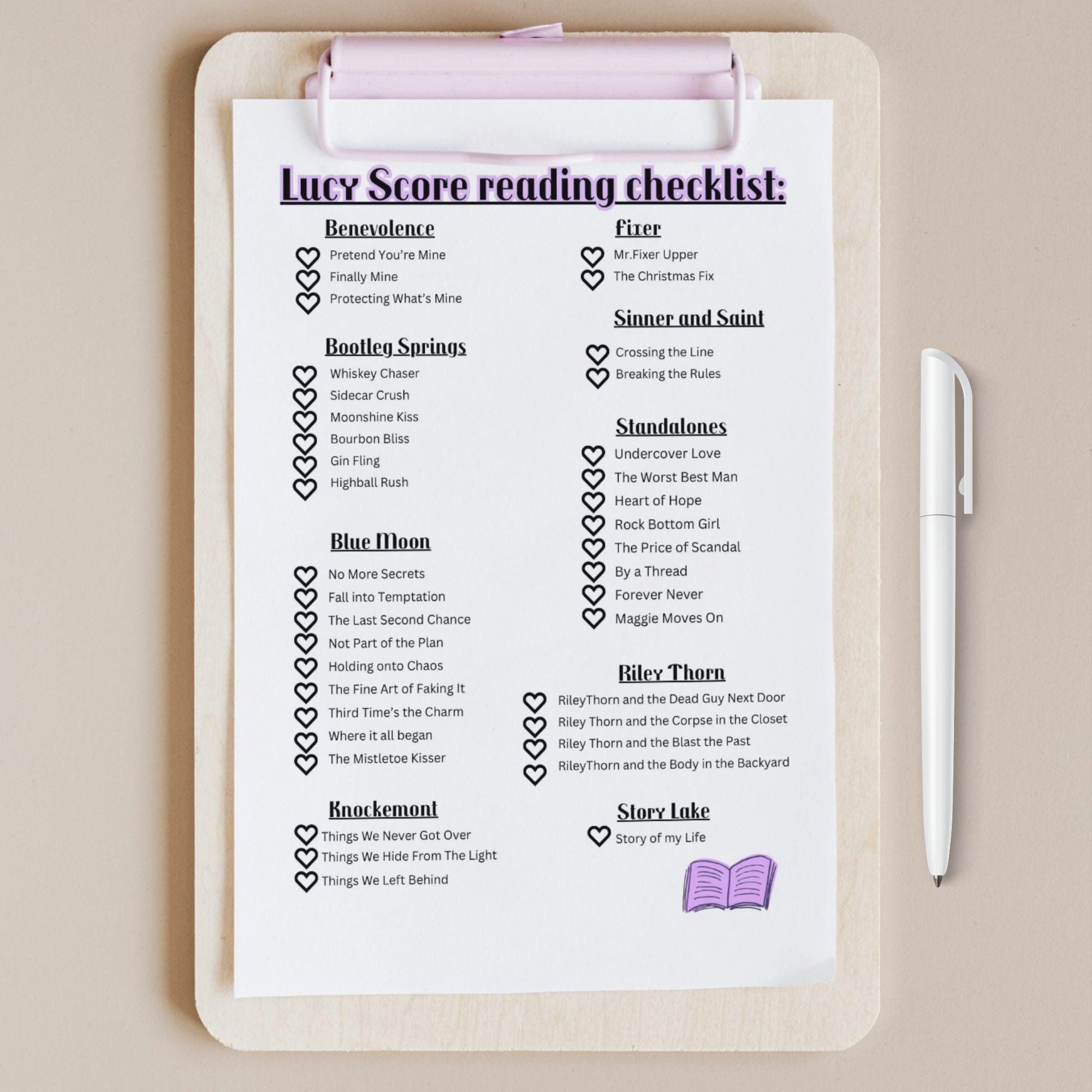 Lucy Score Purple Reading Checklist Printable, Lucy Score Romance ...