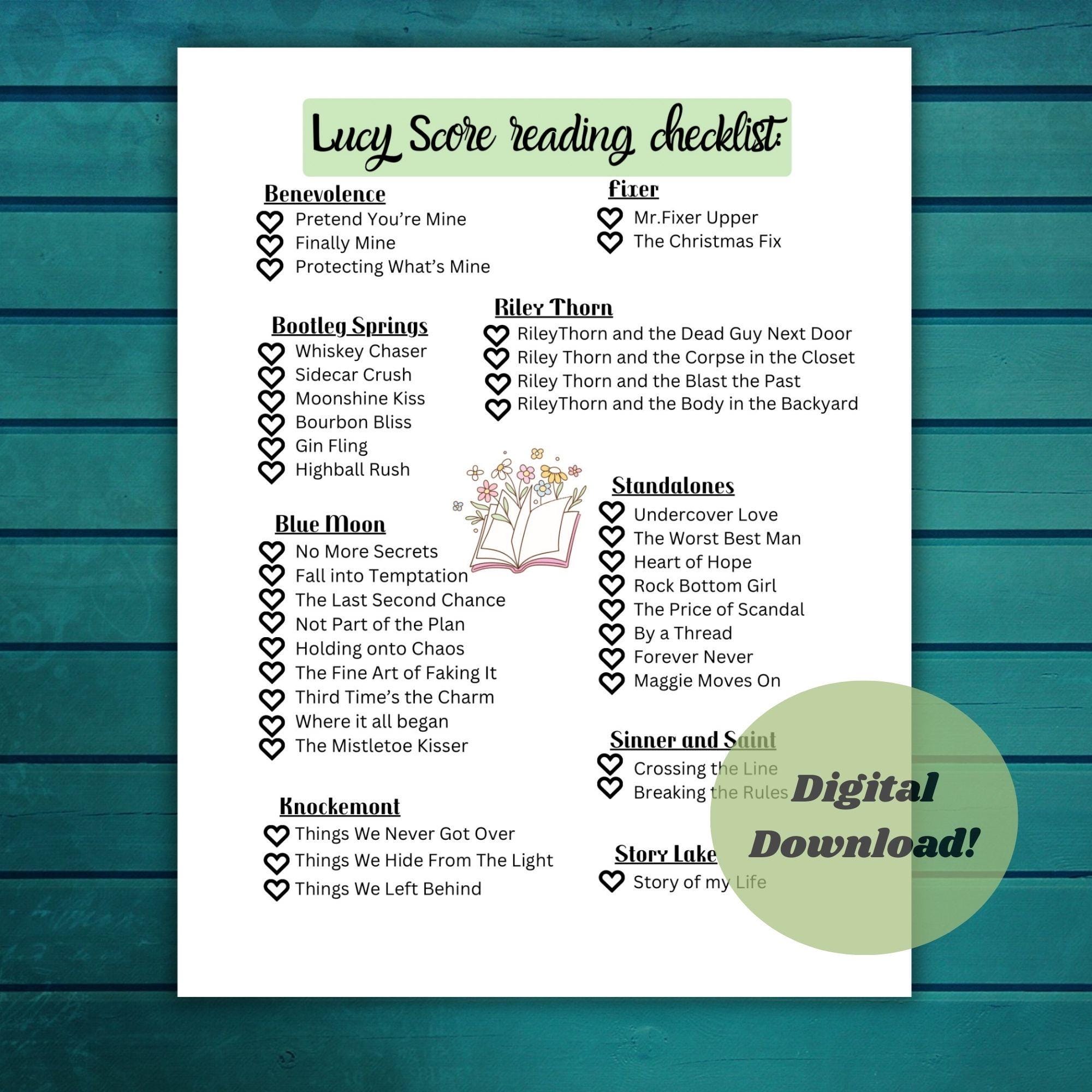 Lucy Score Cozy Reading Checklist Printable, Lucy Score Romance Novels ...