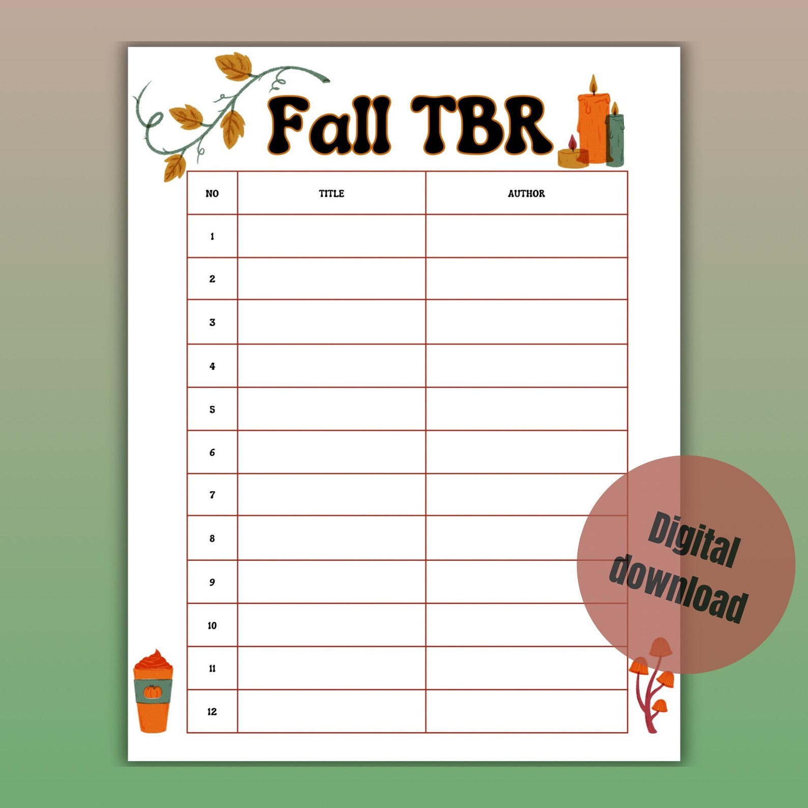 Cozy Fall TBR Reading Printable, Fall Vibes TBR List for 12 Autumn ...
