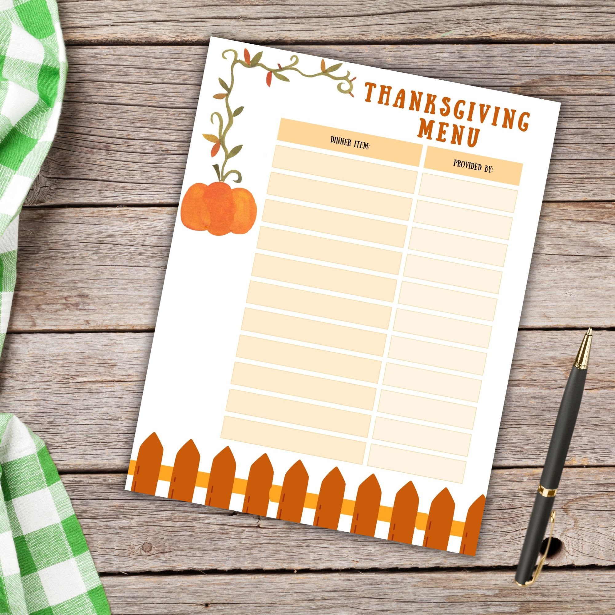 Thanksgiving Menu Printable Planner for Family Sign Up, Thanksgiving ...
