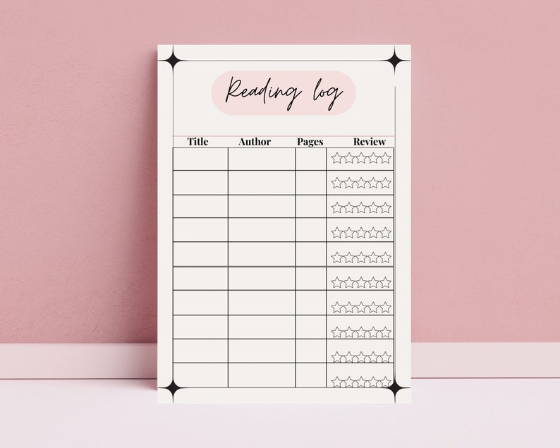 Reading Log Organized Pink and Black, Printable Book Lovers Simple ...